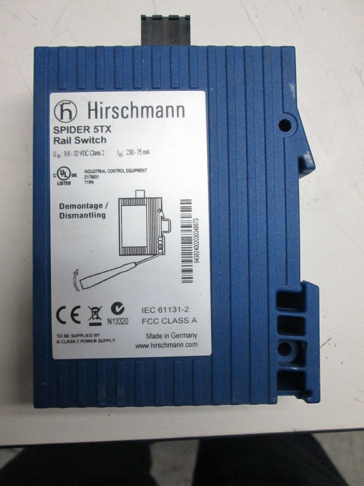 Hirschmann Spider 5TX 32 Vdc Class 2 230-75 mA 24V Ethernet Rail Switch